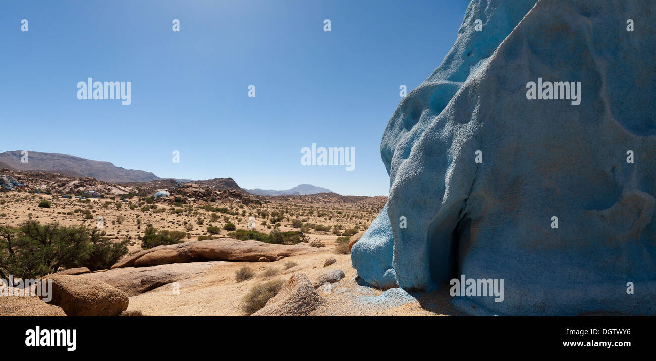 The blue painted granite rocks of Tafaroute in the Anti Atlas mountain ...