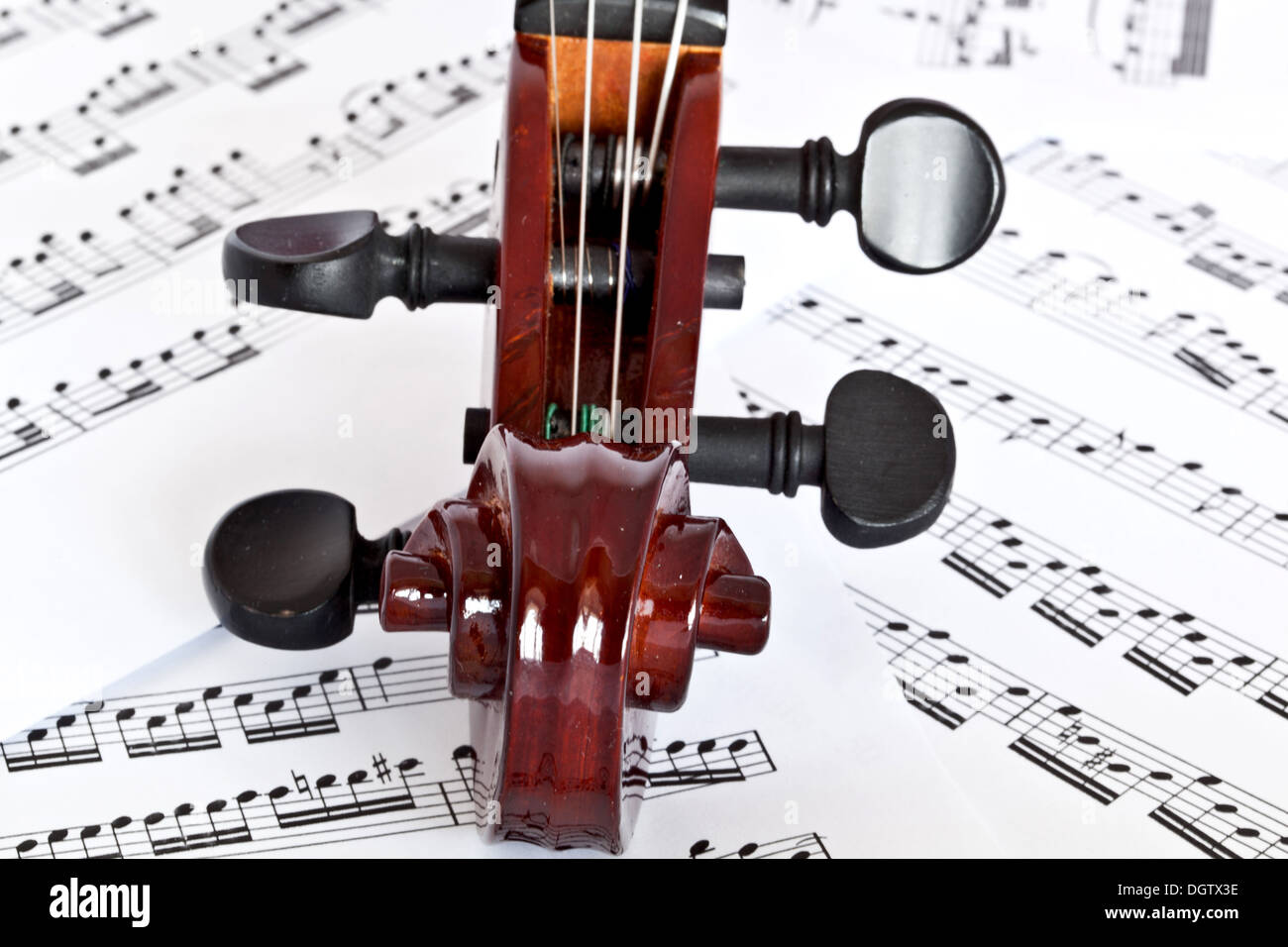 fiddle fingerboard on notes background Stock Photo - Alamy