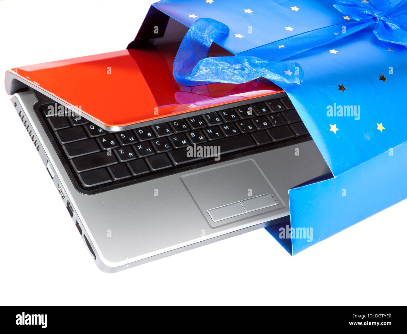 The laptop in a gift package Stock Photo - Alamy
