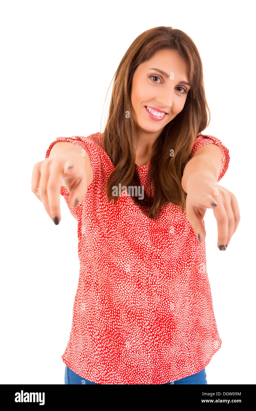 Happy young student expressing positivity sign, isolated over white ...