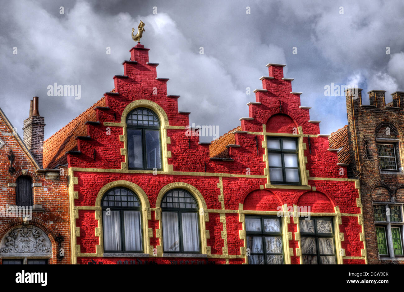 Colourful traditional buildings in Bruges, Belgium, image processed in ...