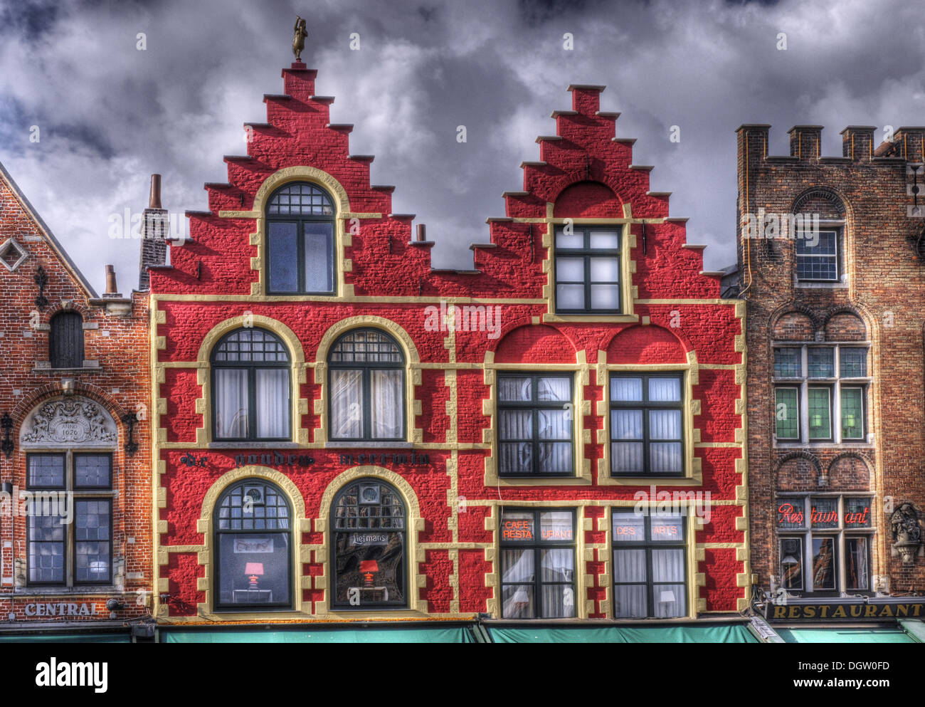 Colourful traditional buildings in Bruges, Belgium, image processed in ...