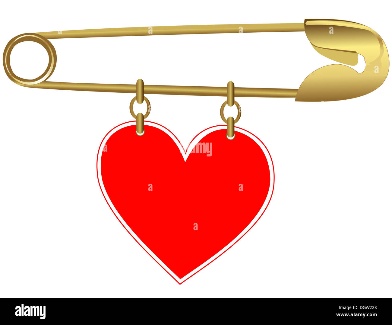 Golden Pin with a Heart Stock Photo - Alamy