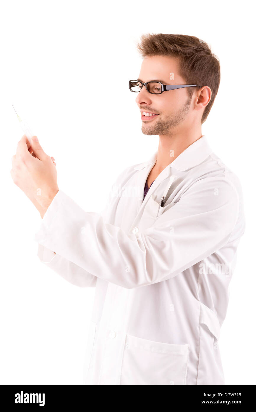Young and handsome medic holding a syringe Stock Photo - Alamy
