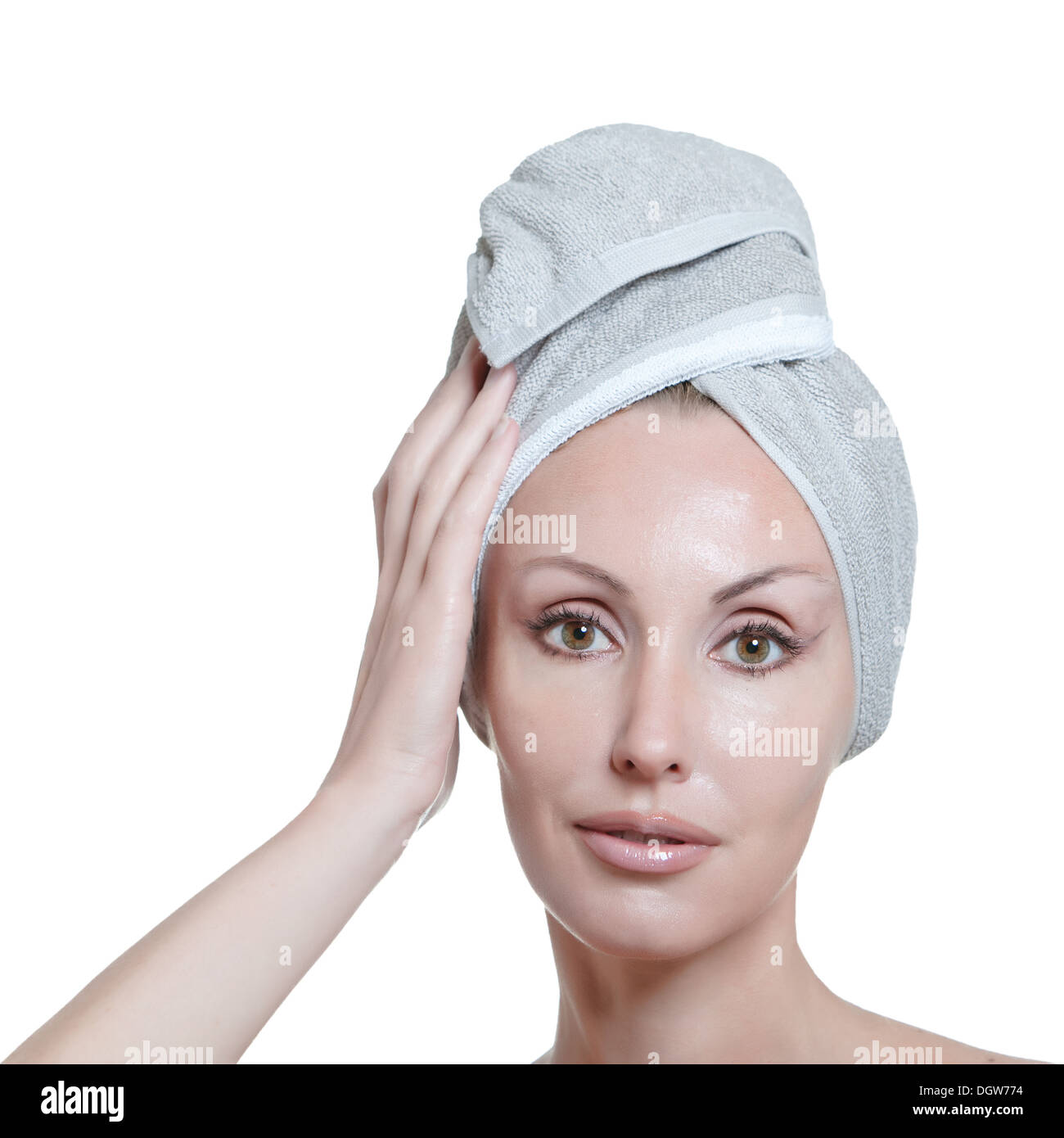 The beautiful young woman in towel Stock Photo - Alamy