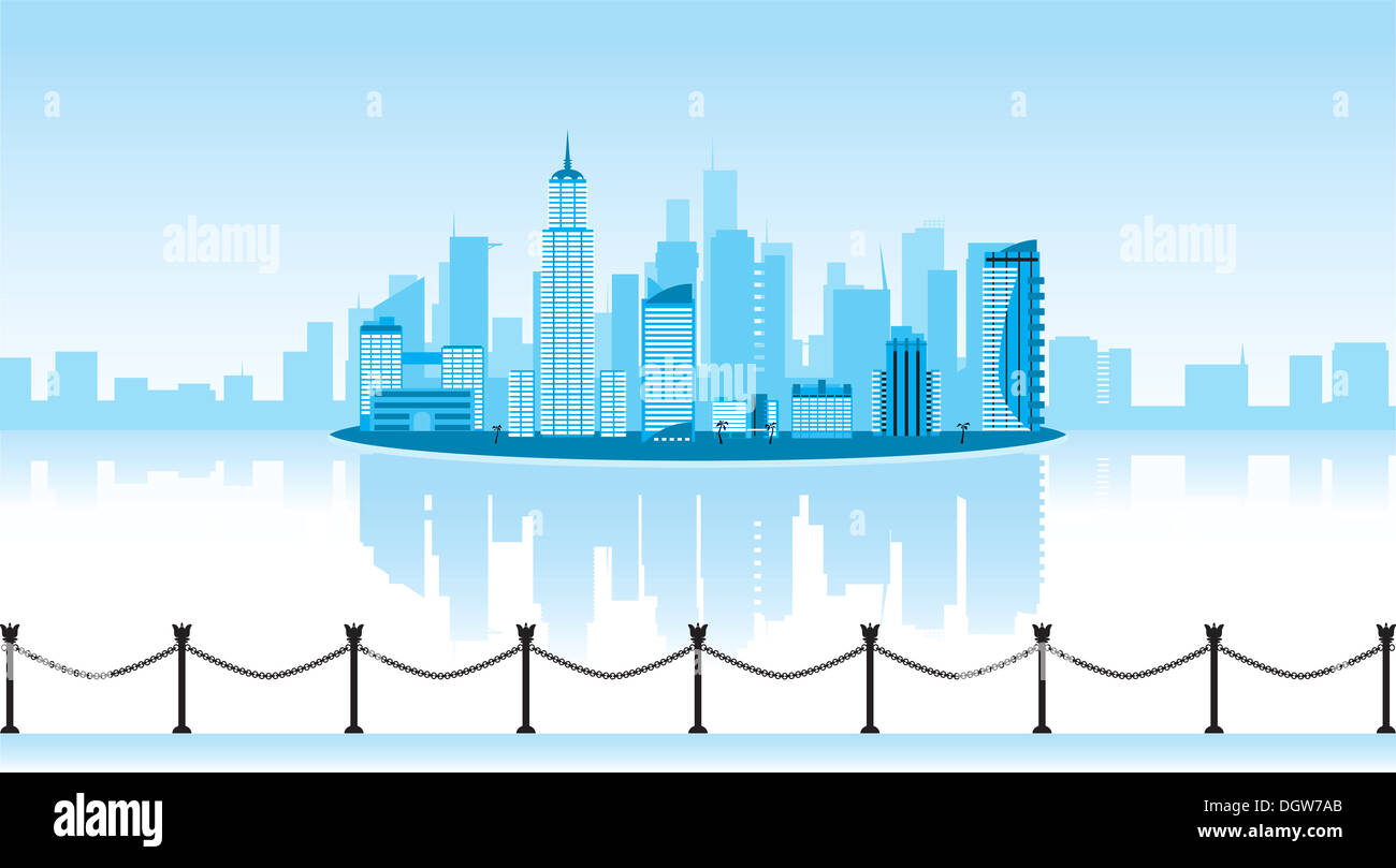 illustration of a city with reflection Stock Photo - Alamy