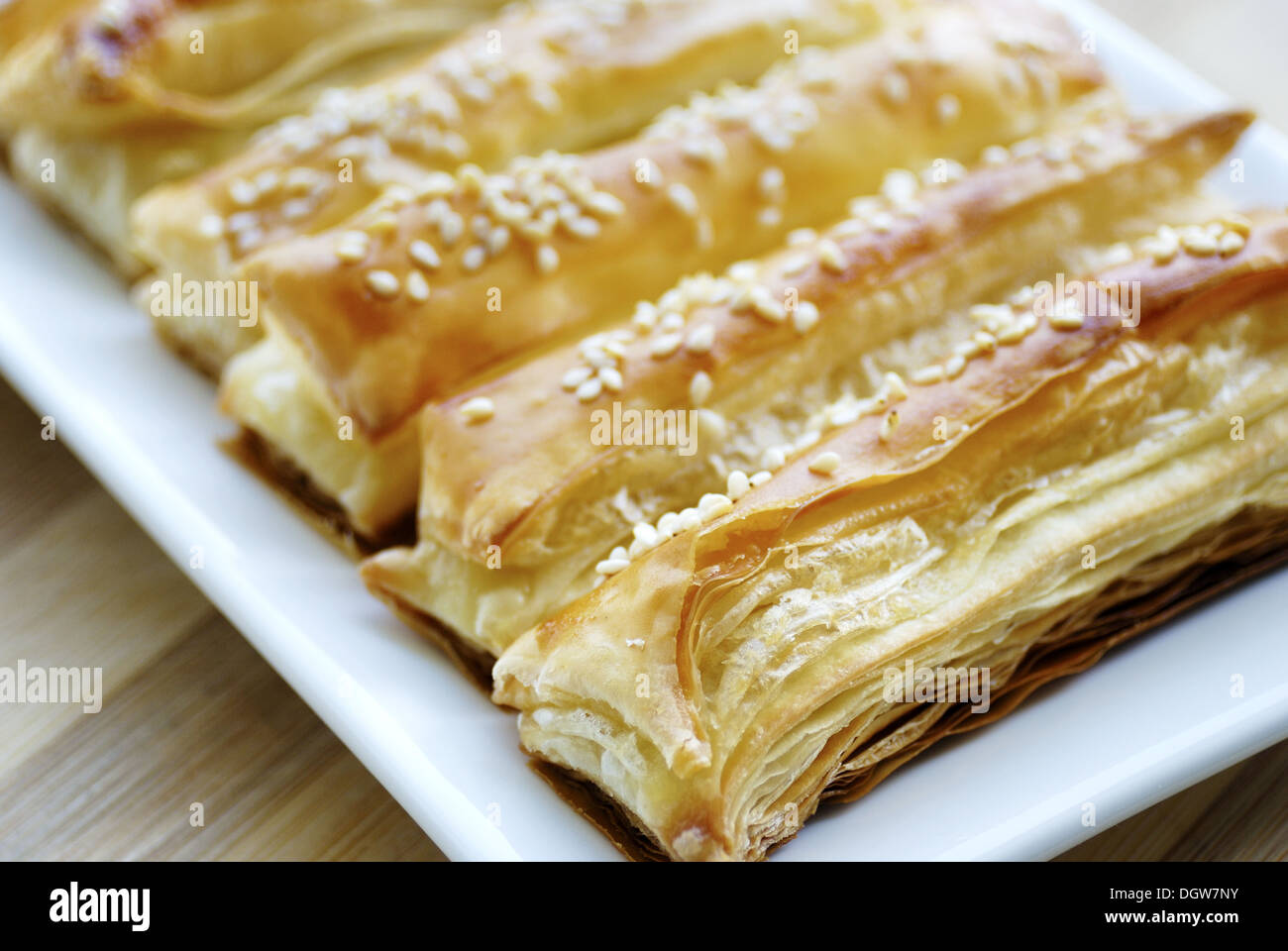Just baked crunchy puff pastry Stock Photo - Alamy