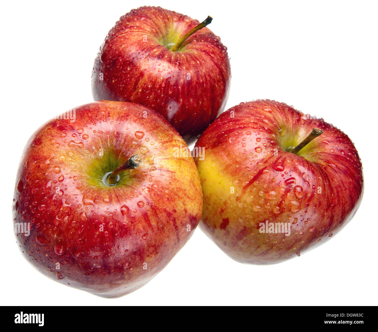 Three juicy apples lay on white background Stock Photo - Alamy