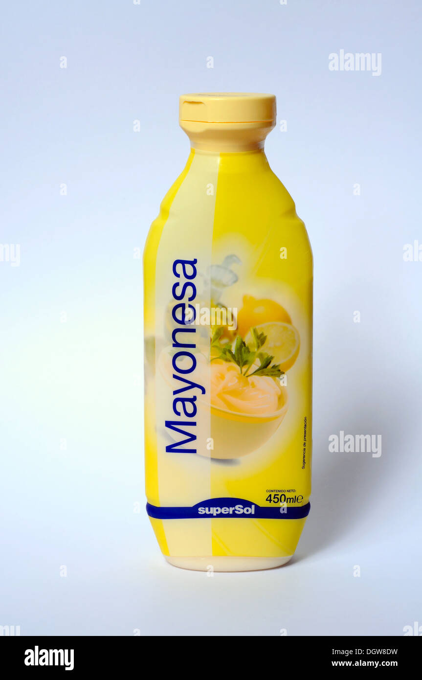 Bottle of Spanish Mayonnaise against a plain background Stock Photo - Alamy