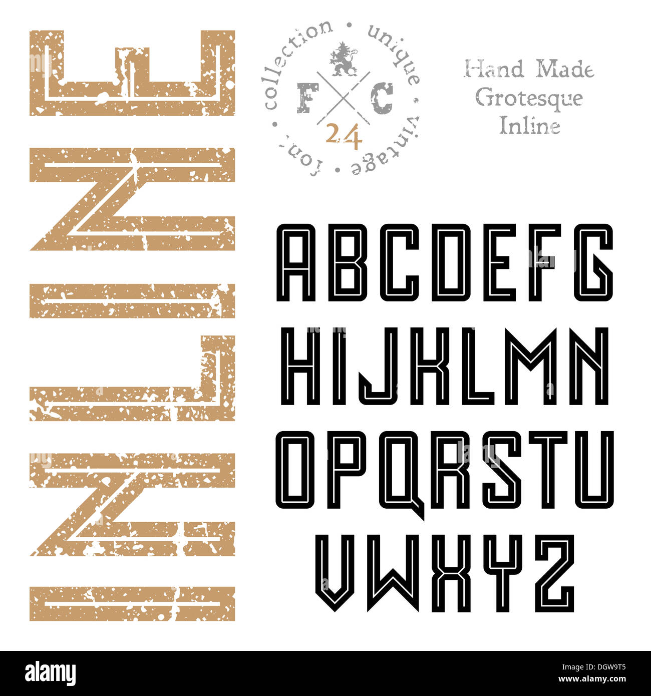 Handmade retro font. Sans serif inline type Stock Photo - Alamy