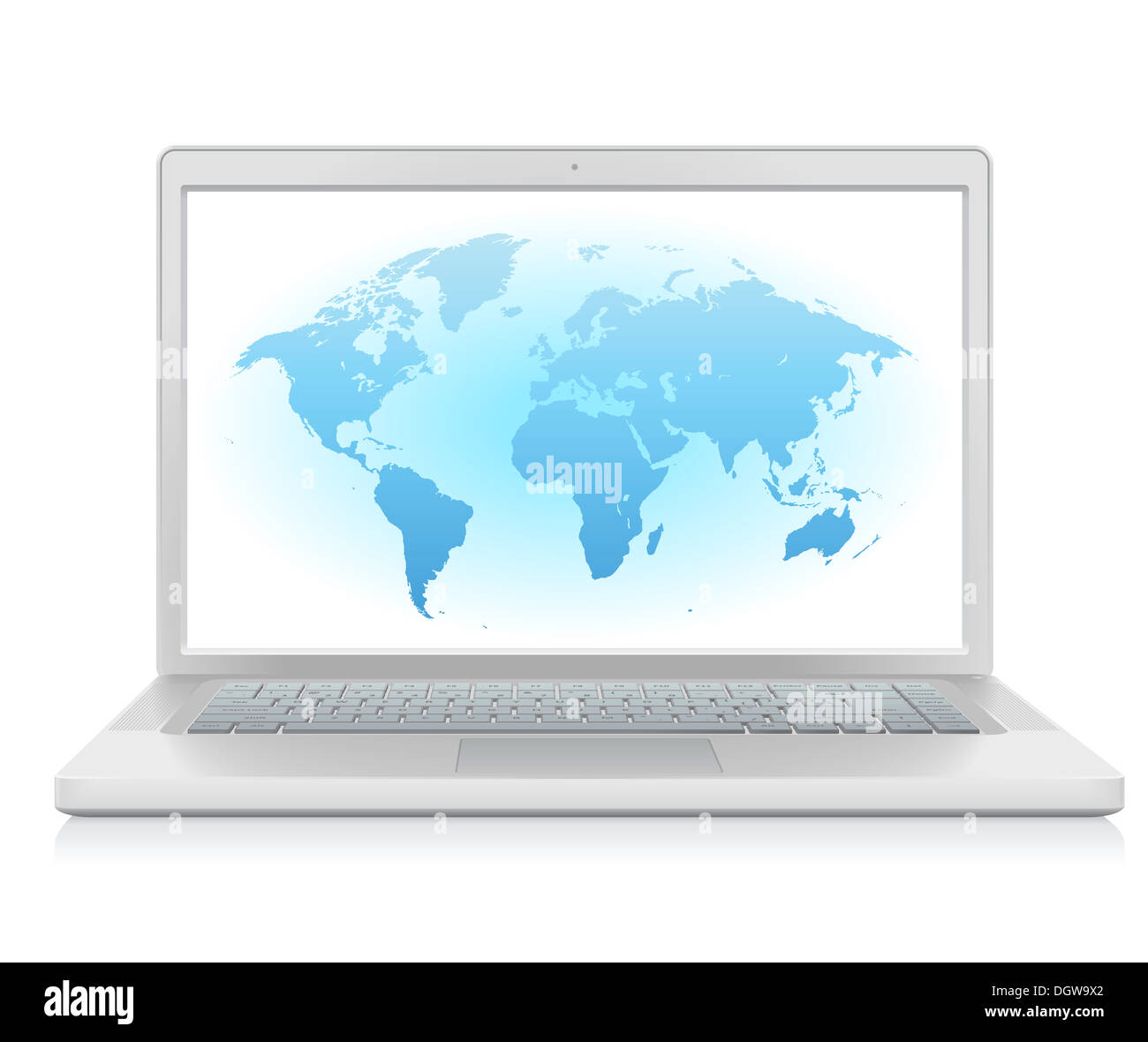 Laptop with World map on screen. Raster version. Vector version is also ...