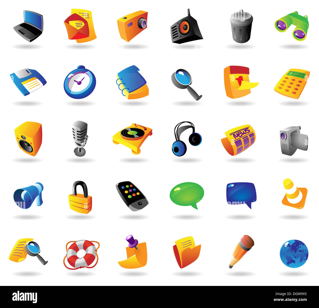 Realistic colorful icons set for computer and website interface on ...