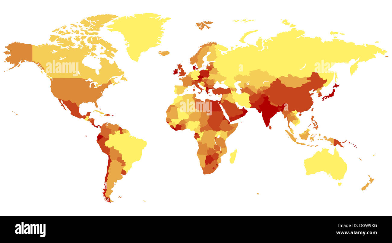 World map with countries in warm colors Stock Photo - Alamy
