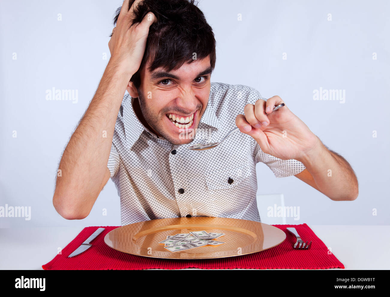 Fork knife plate money hi-res stock photography and images - Alamy