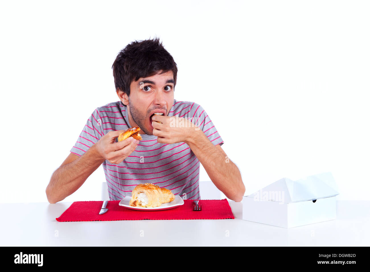 Fat man eating cream cake hi-res stock photography and images - Alamy