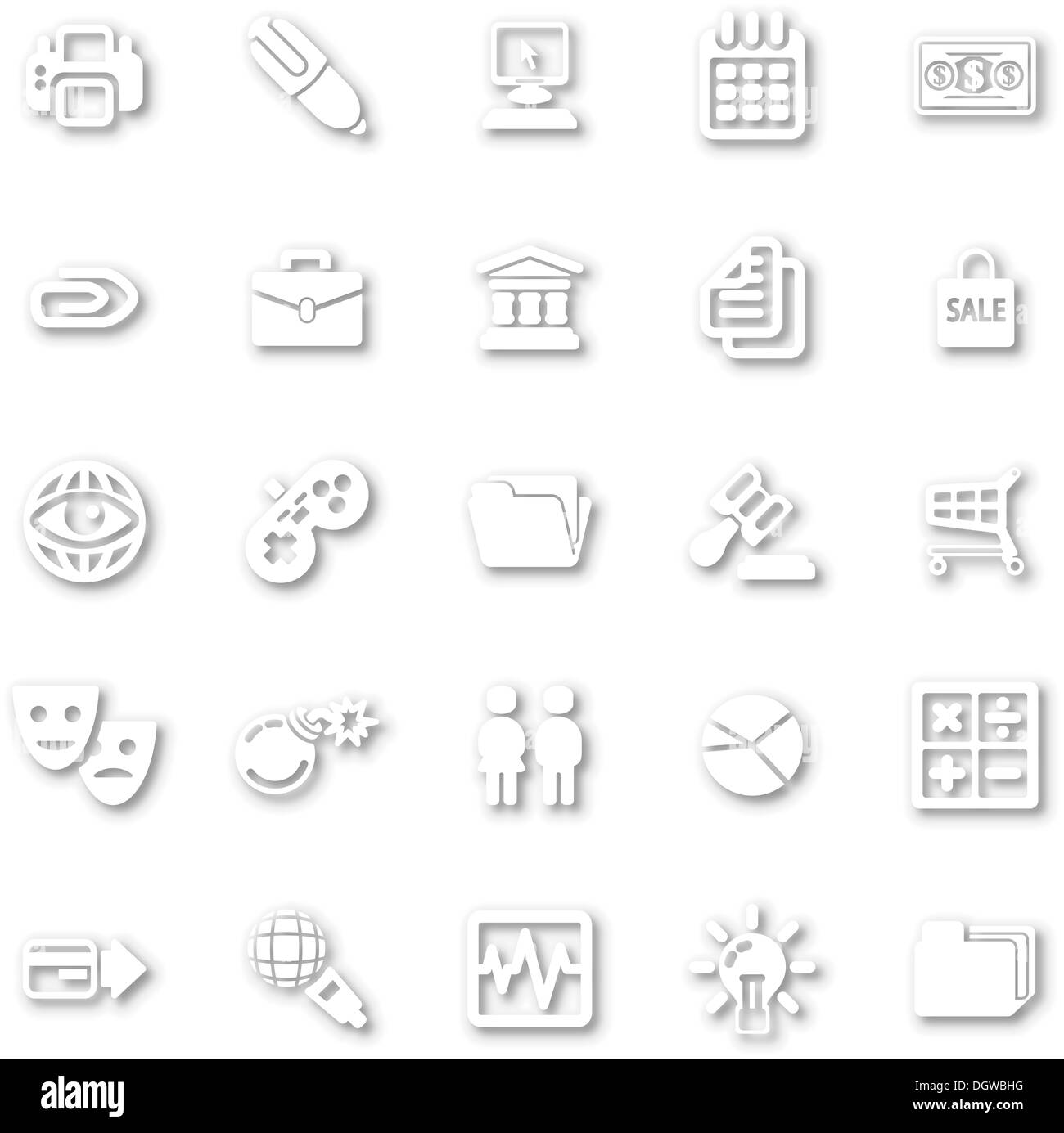 A white minimalist style cutout icon set with drop shadows for all your ...