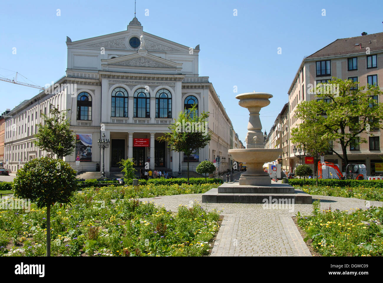 Staatstheater theatre on Gaertnerplatz square, late Classicism, garden ...