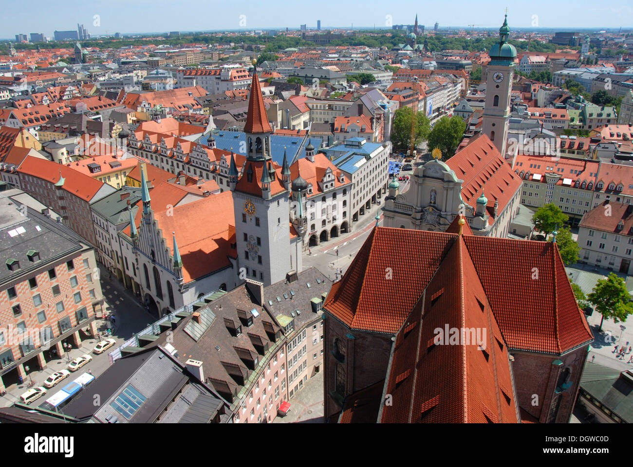 View from the 'Alter Peter' tower, St. Peter, of rooftops, city centre ...