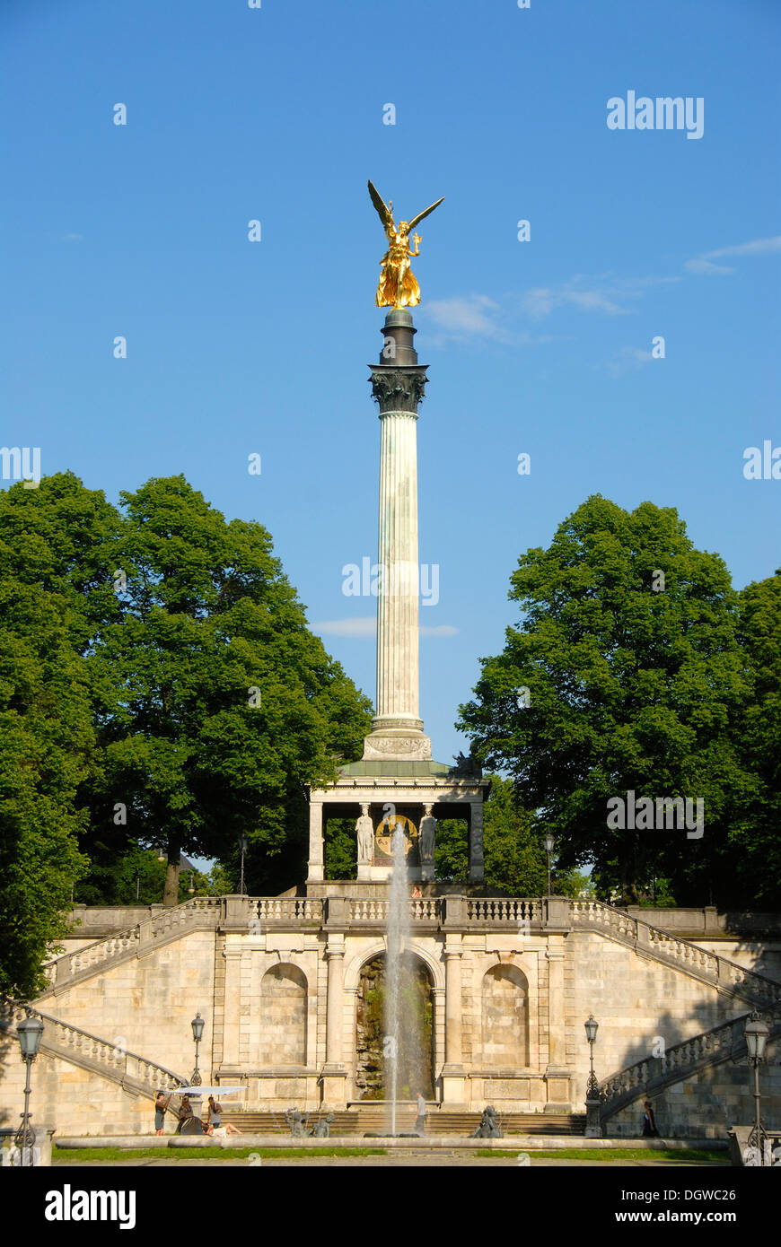 Monument, golden statue, golden angel of peace, Corinthian column ...