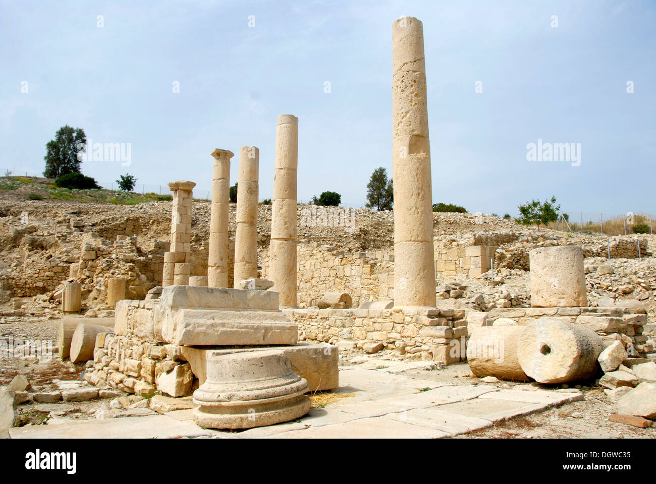 Ancient archaeological site, columns of the Agora, Amathus in Limassol ...