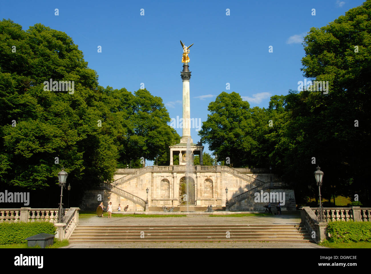 Monument, golden statue, golden angel of peace, Corinthian column ...