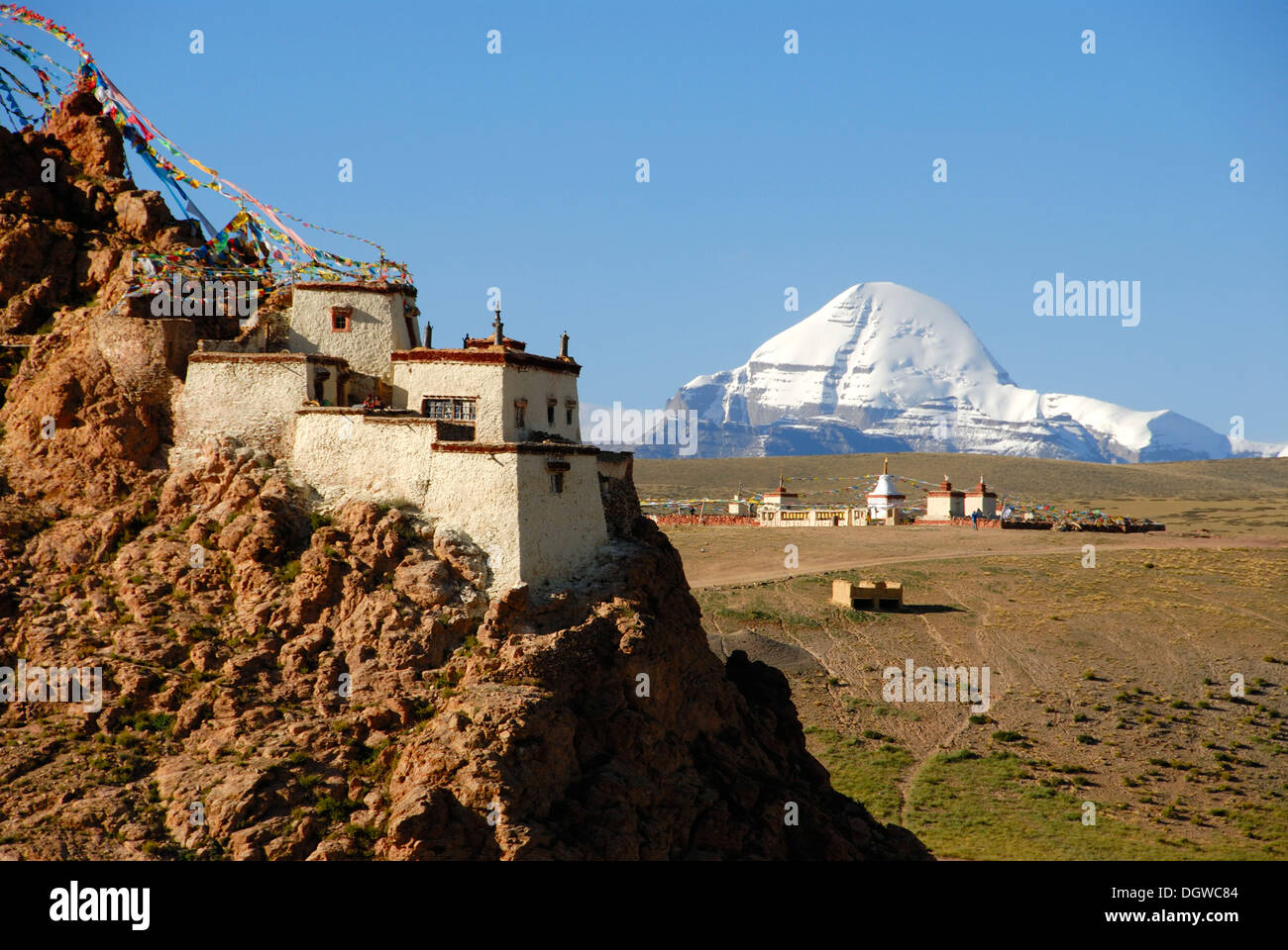 Tibetan Buddhism, monastery on the mountain slope, rocks, Chiu Gompa ...