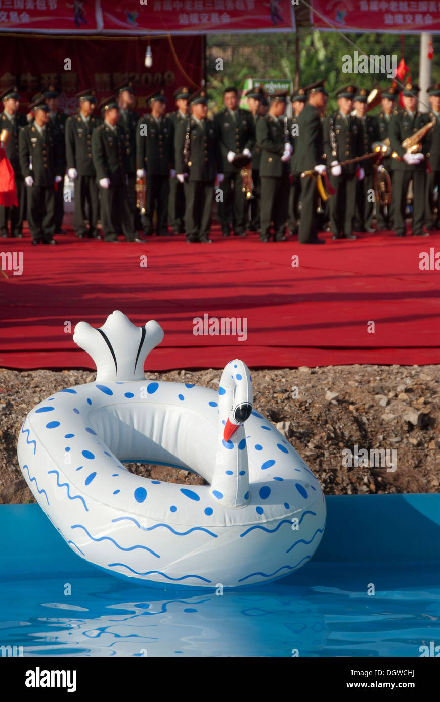 Military Band of the Army behind a swan-shaped inflatable boat ...
