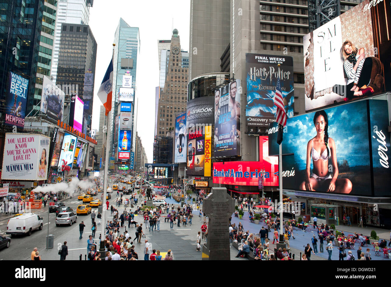 Metropolis, high-rise buildings and bright neon avertising signs ...
