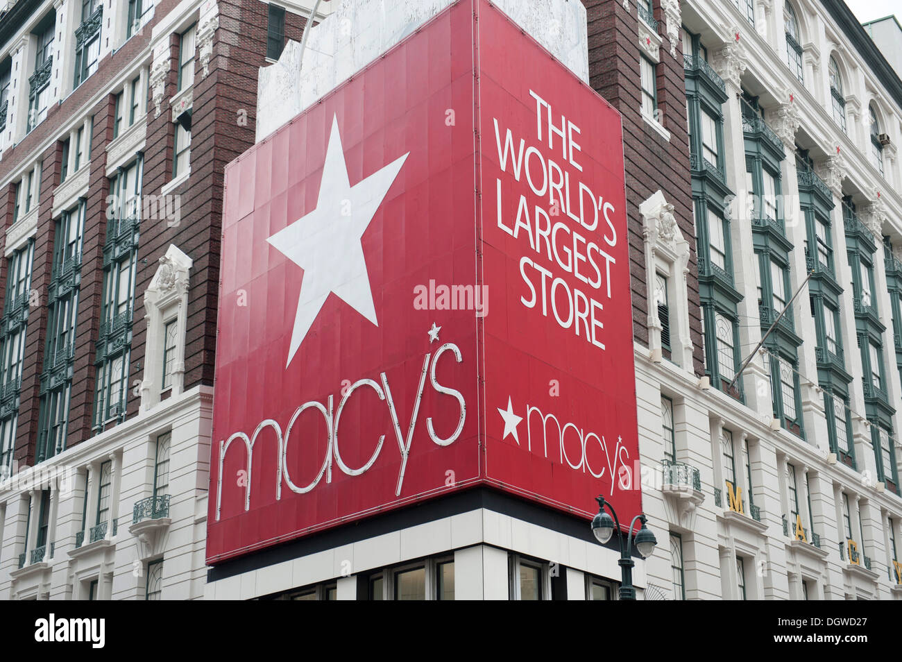 Advertising hoarding at a street corner, Macy's, traditional department ...