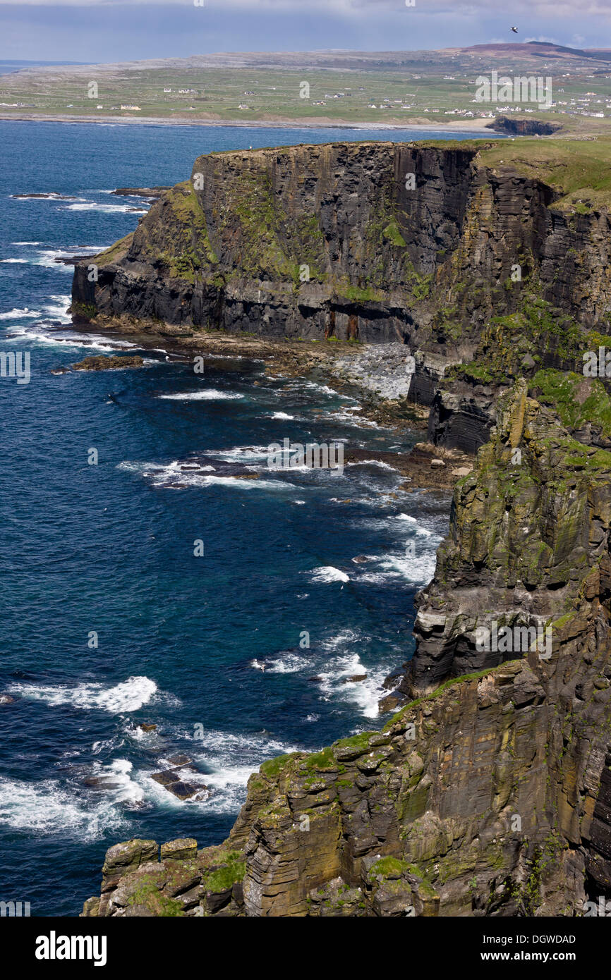 Sheer Namurian sandstone and shale cliffs at the Cliffs of Moher, Co ...