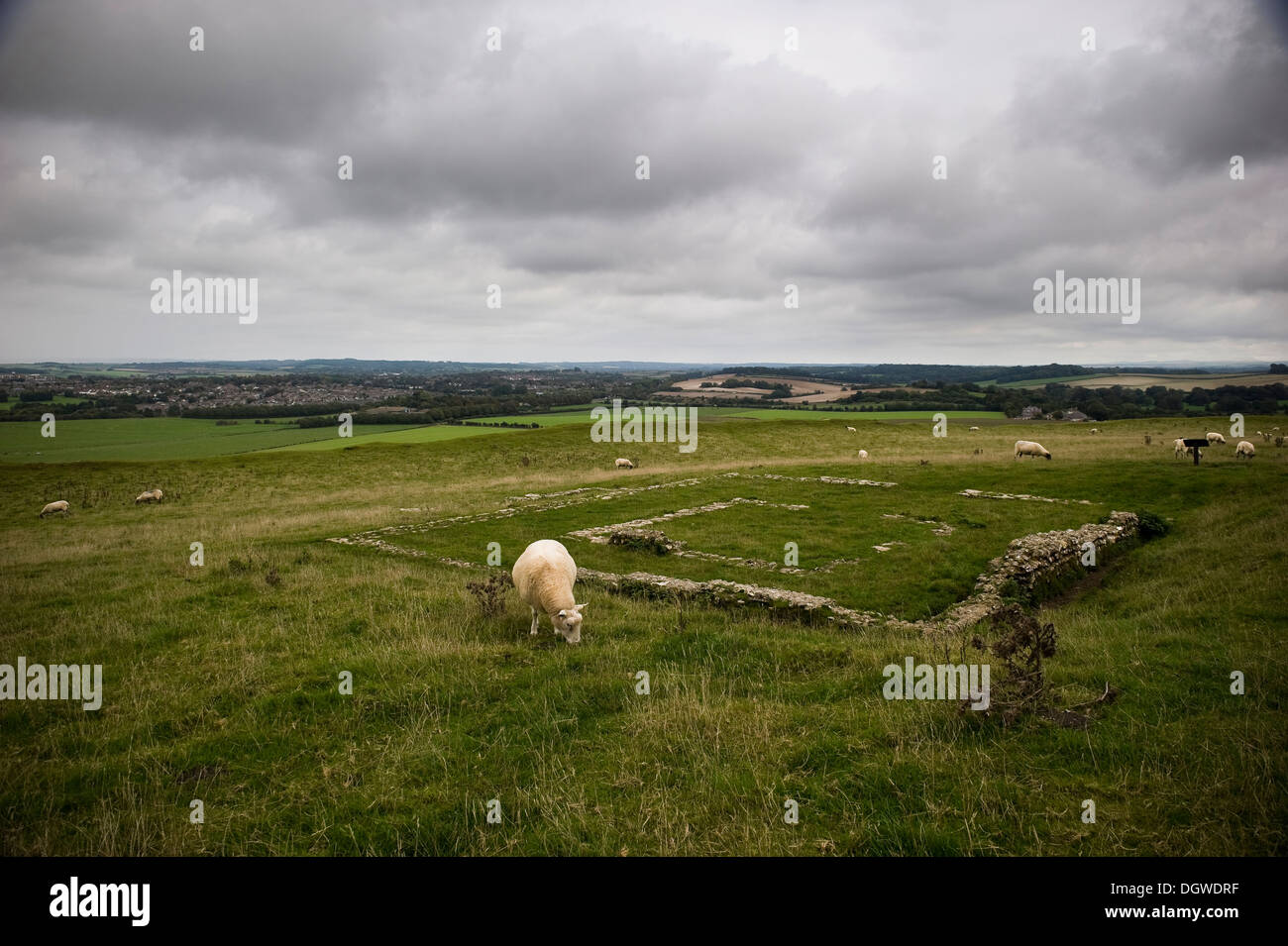 Roman Temple remains at Maiden Castle, the largest Iron Age Hill Fort ...