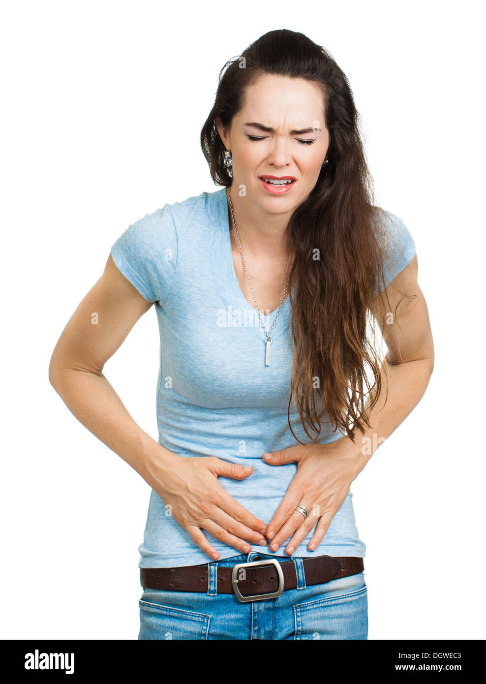 Woman sad face stomach hi-res stock photography and images - Alamy