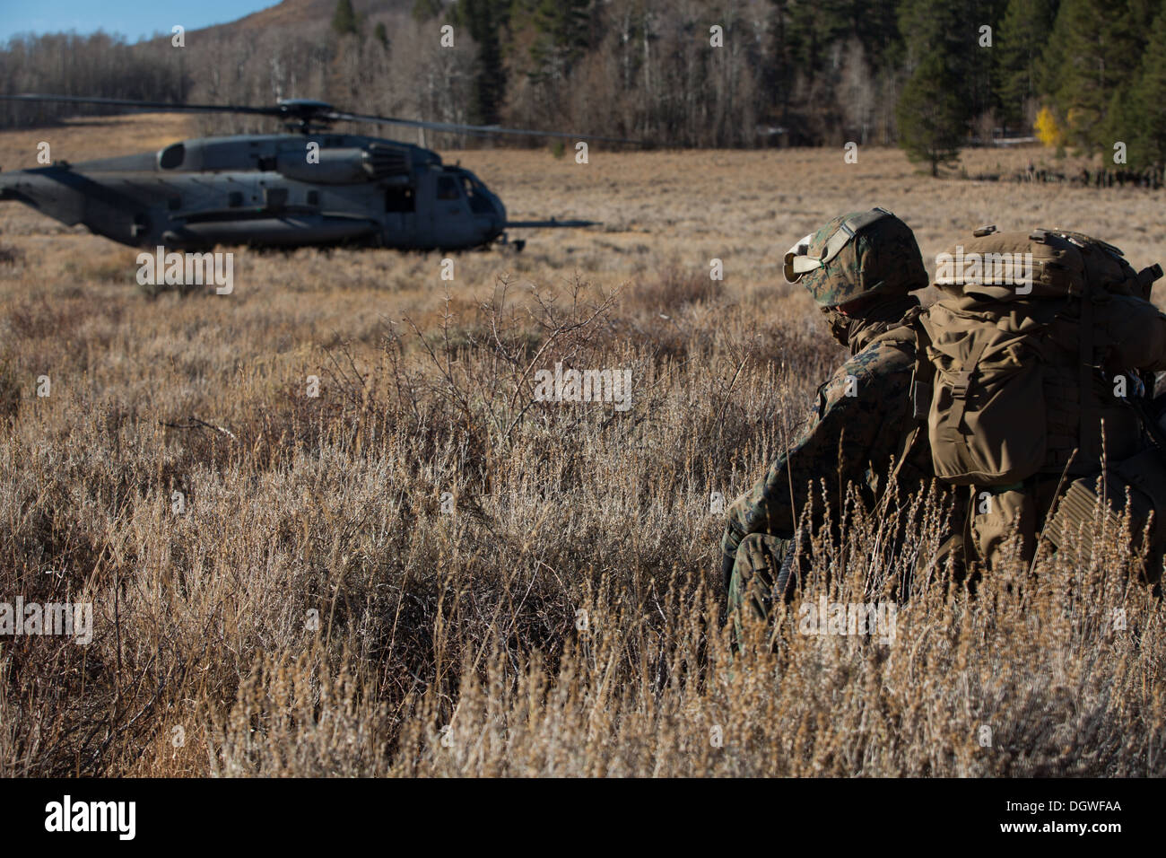 A U.S. Marine Corps CH-53E Super Stallion transport helicopter with ...