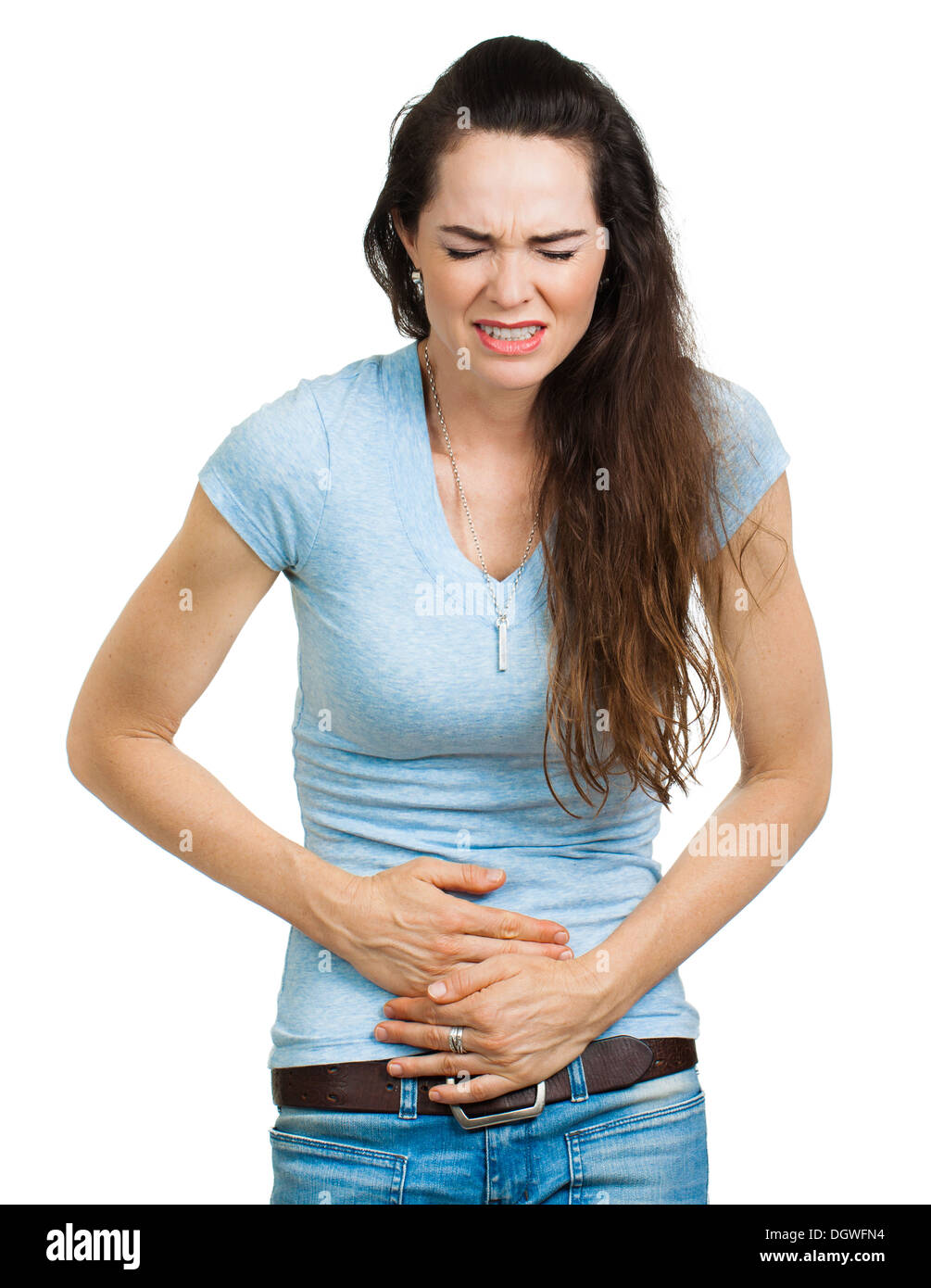 Woman sad face stomach hi-res stock photography and images - Alamy