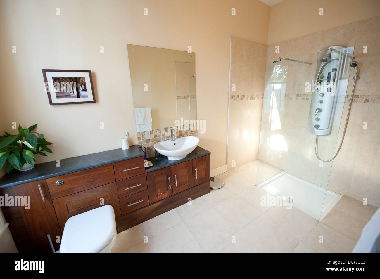 Modern Bathroom Wetroom walk in shower no tray wet Stock Photo - Alamy