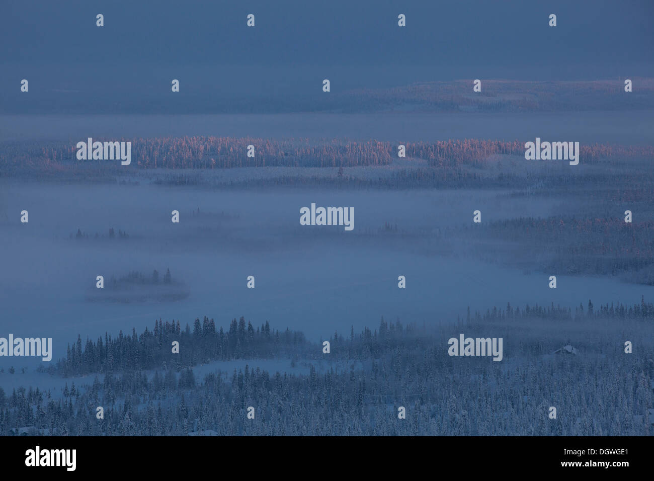 Valtavaara in winter, view from Rukatunturi Mountain, Valtavaara-Pyhävaara Nature Reserve ...