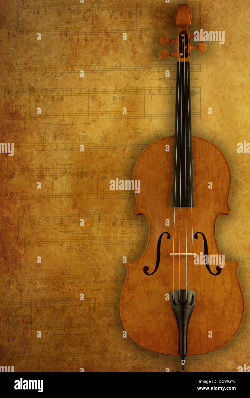 Old violin on grunge background - rendering Stock Photo - Alamy