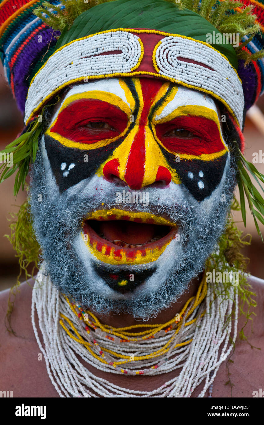 Colourfully decorated and painted man celebrating the traditional Sing ...