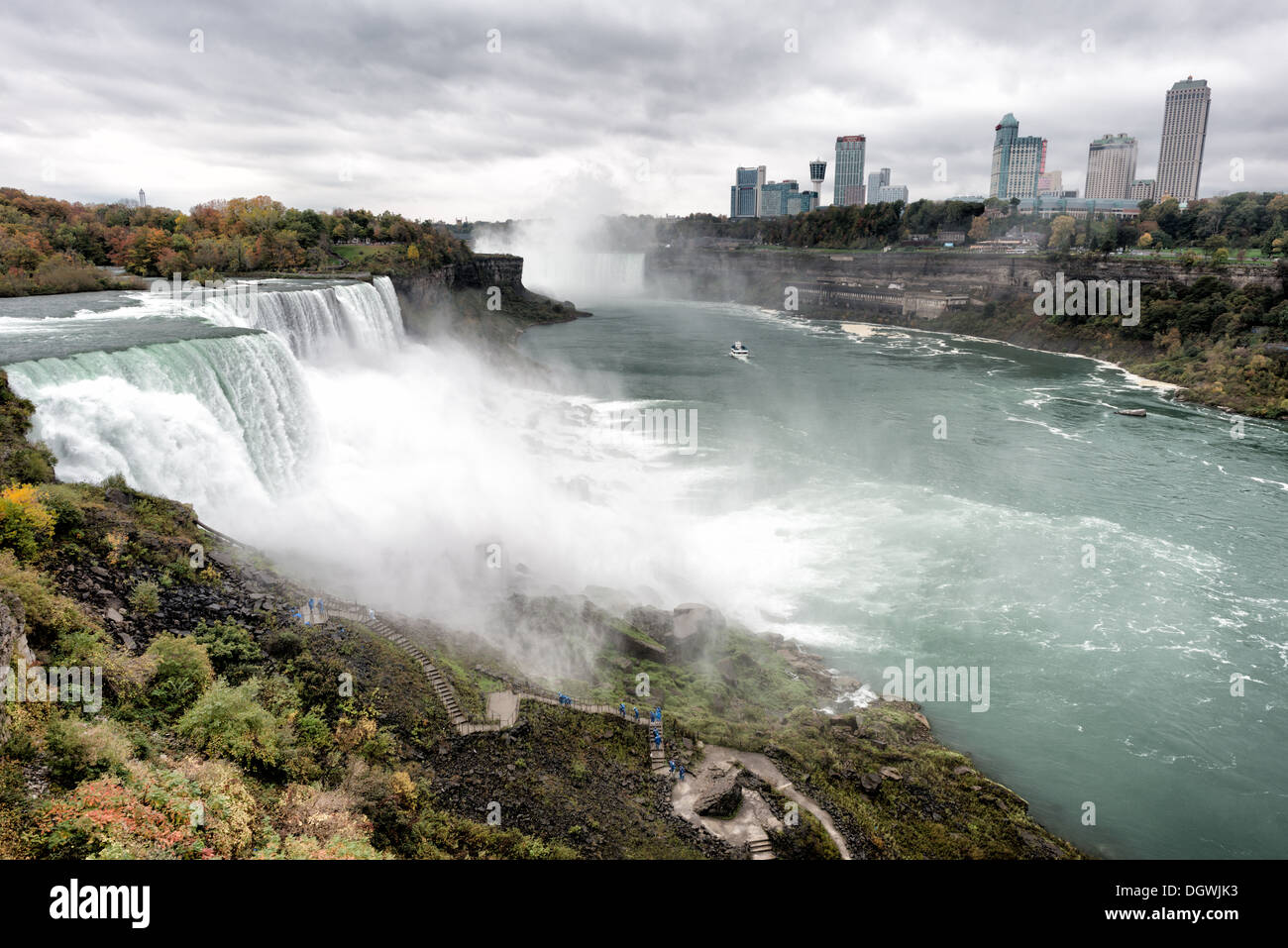 NIAGARA, NY - A wide-angle shot of Niagara Falls on the Niagara River ...