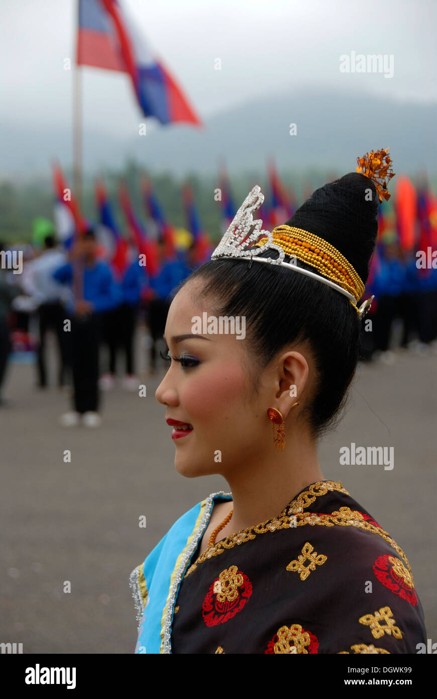 Festival, portrait, profile, beautiful young woman of the Lao Loum ...