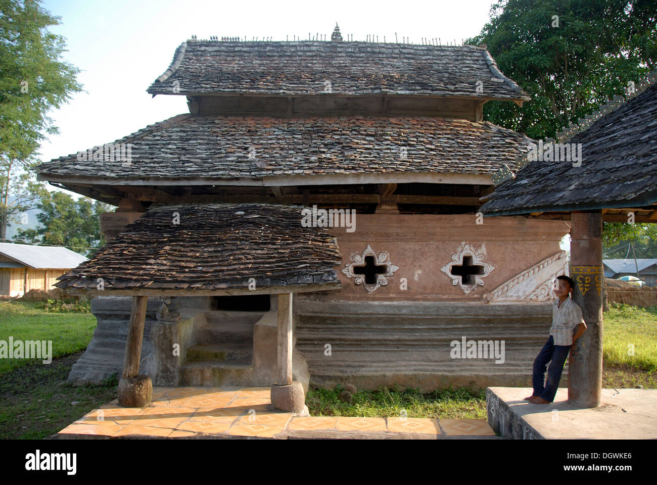 Theravada Buddhism, library building, old Tai Lue temple Wat Luang Ou ...
