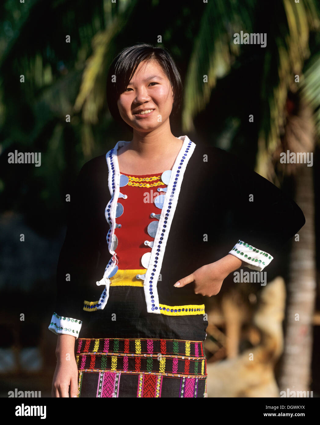 Young Miao woman wearing a traditional ethnic costume, Hainan, China ...