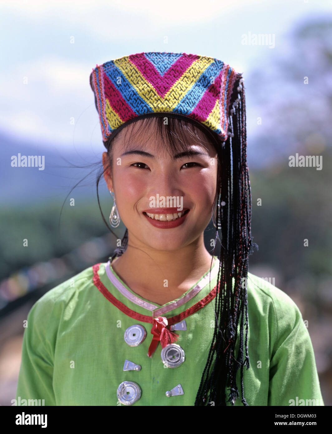 Miao girl wearing a traditional ethnic costume, portrait, Hainan, China ...
