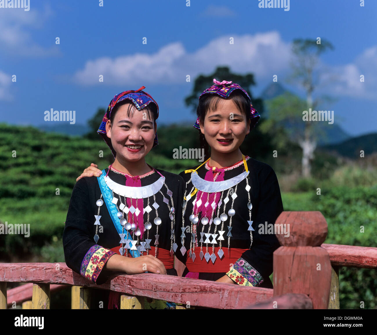 Young Miao women wearing traditional ethnic costumes, Hainan, China ...