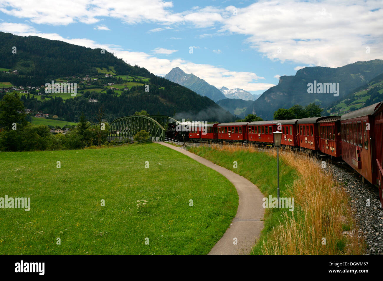 Zillertal Railway or Zillertalbahn, bridge near Zell am Ziller ...