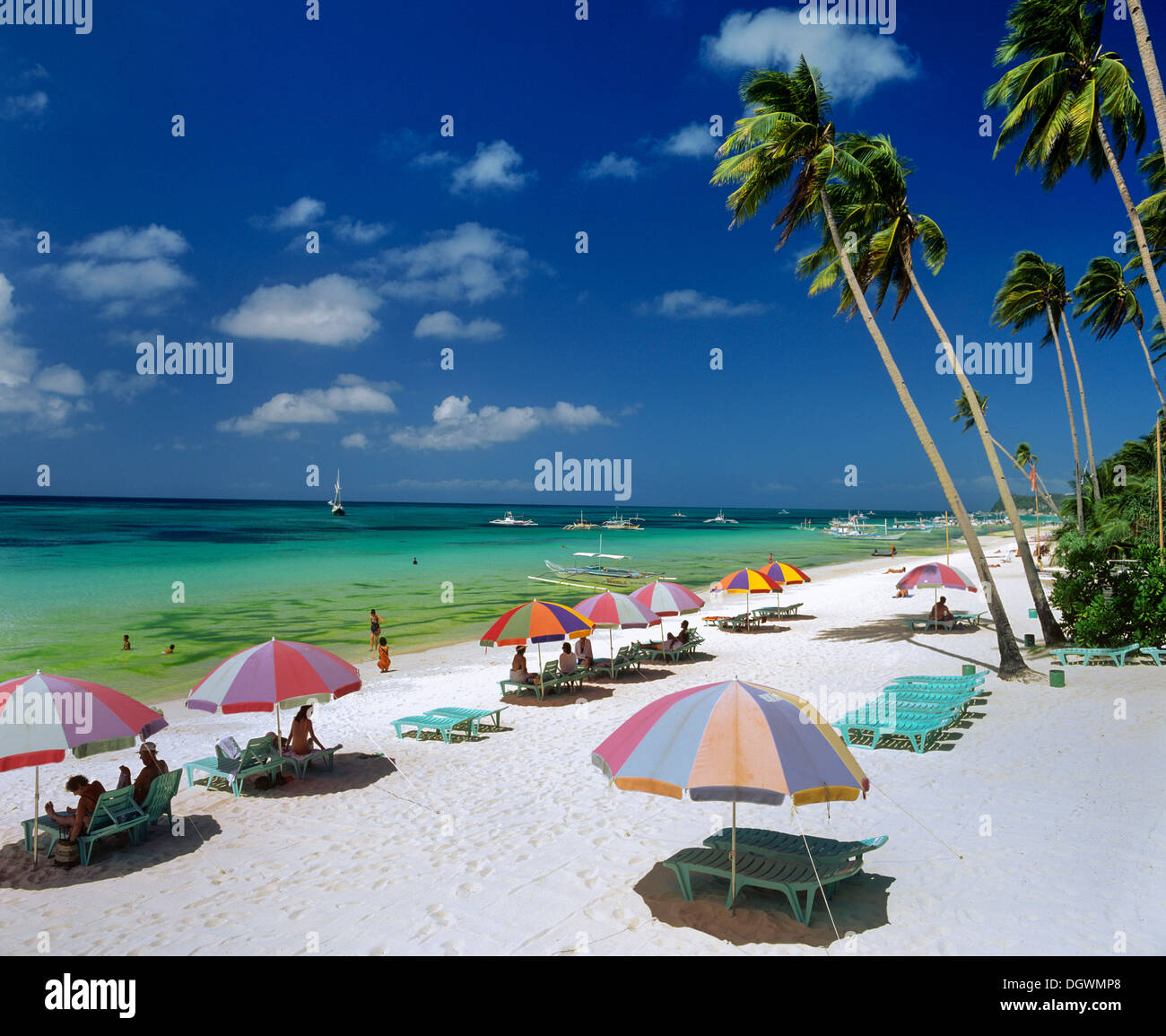 White Beach, sandy beach, parasols, algal bloom, Boracay, Aklan ...