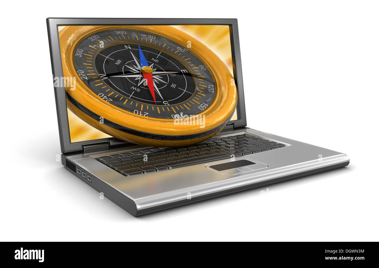 Laptop and Compass (clipping path included Stock Photo - Alamy