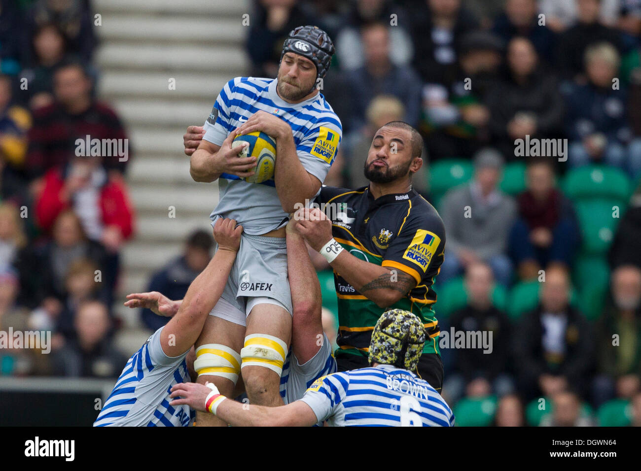 Northampton, UK. 26th Oct 2013. Ernst Joubert and Salesi Ma'afu compete ...
