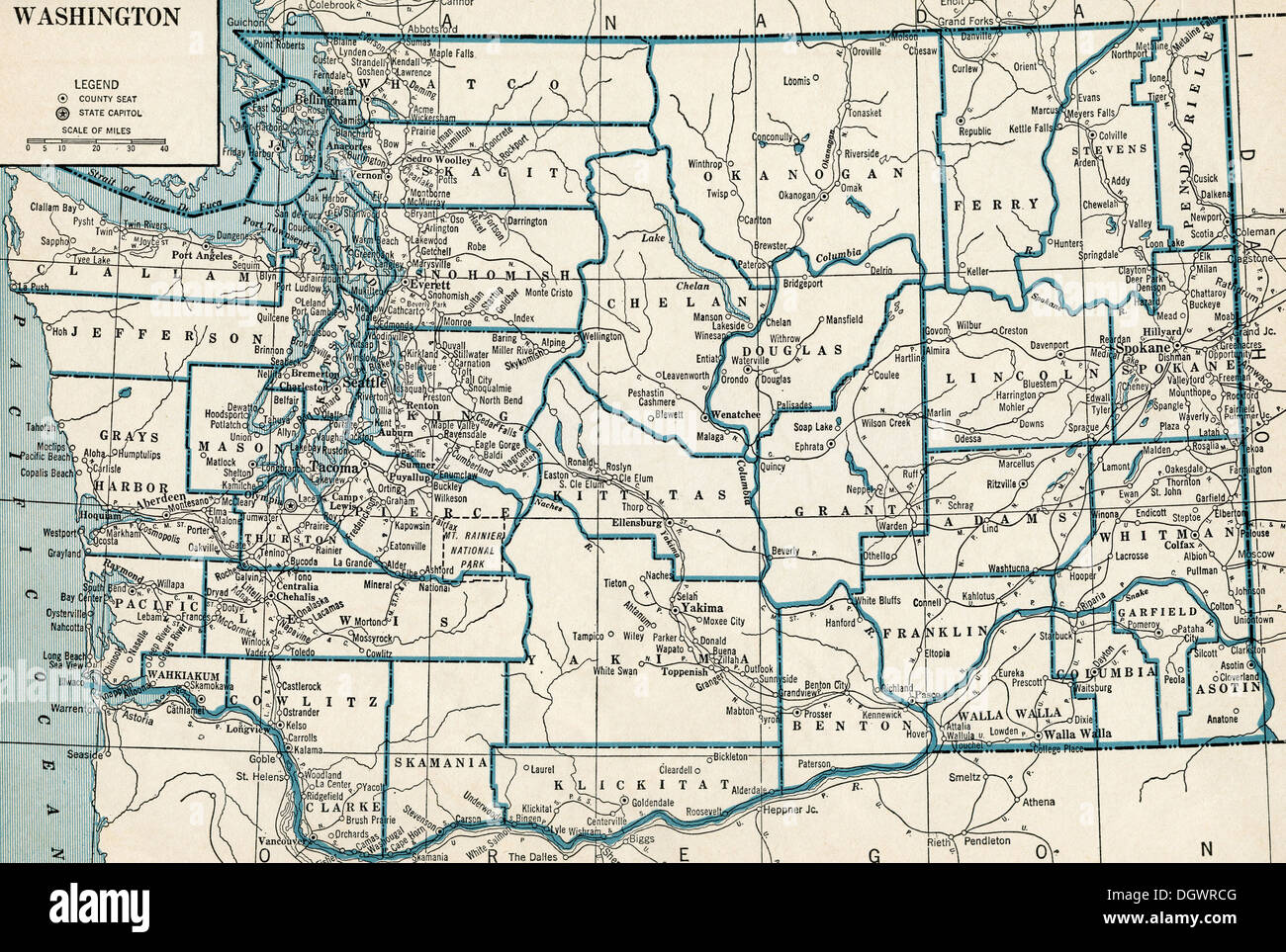 Old map of Washington, 1930's Stock Photo - Alamy