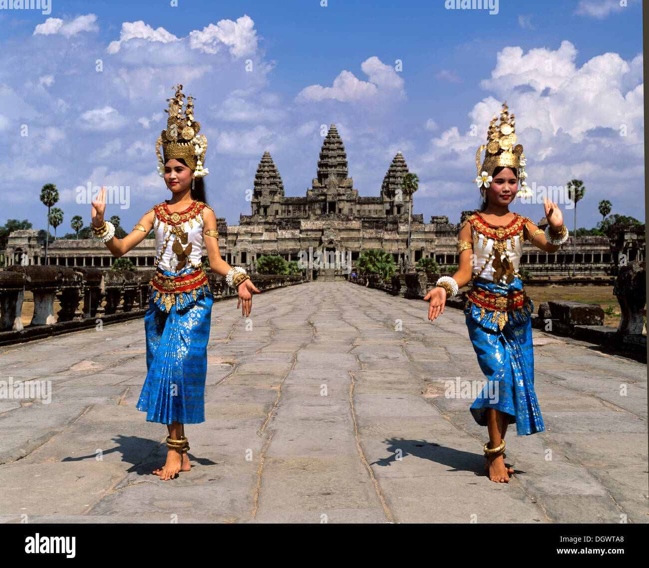 Temple dancers or apsaras on the western promenade in front of the ...